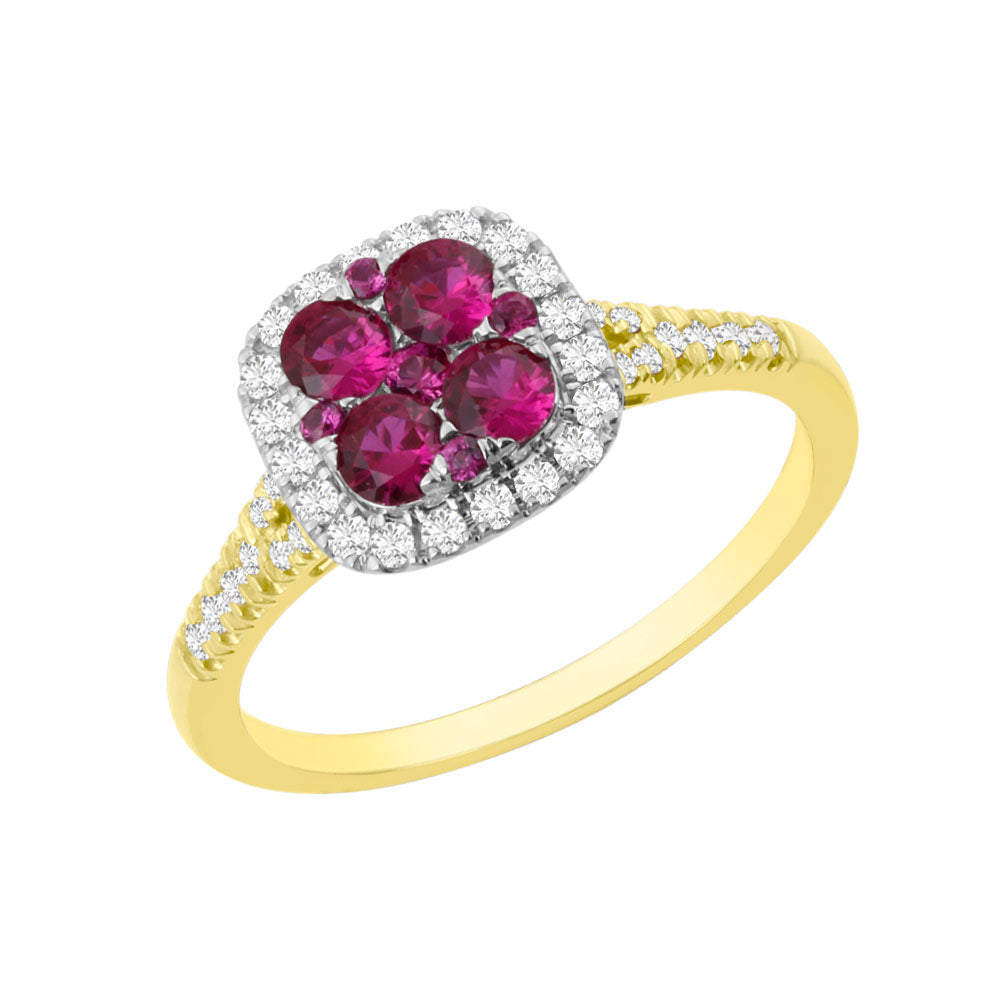 9ct Yellow Gold Cluster Ruby and Diamond Ring – Keanes Jewellers