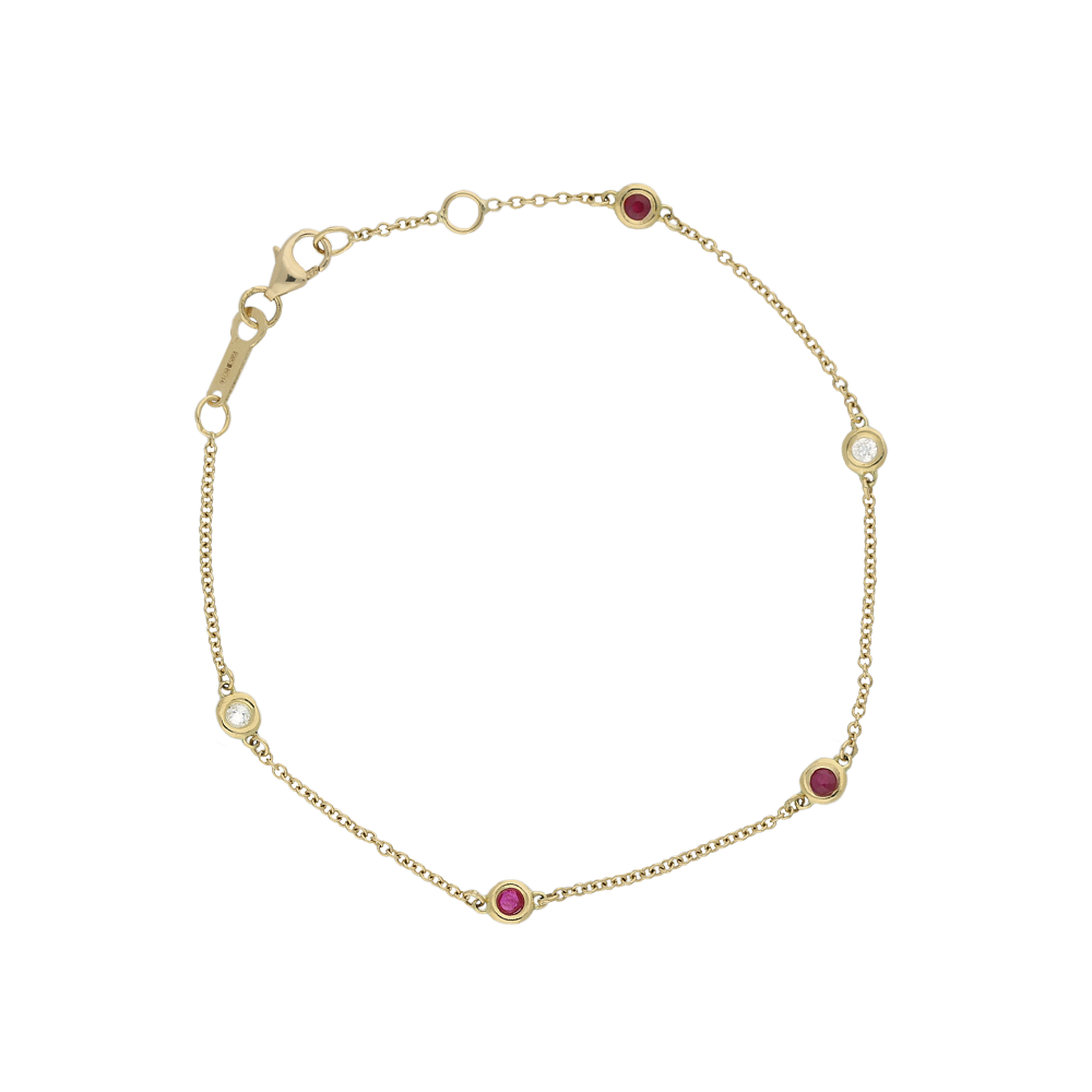 18ct Yellow Gold Ruby and Diamond Chain Bracelet – Keanes Jewellers