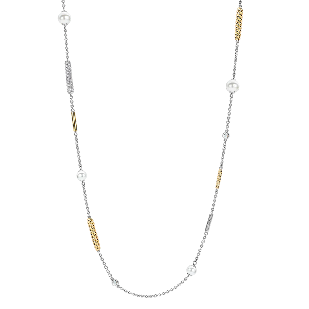Ti Sento Two Tone Pearl and Cublic Zirconia Long Necklace – Keanes ...